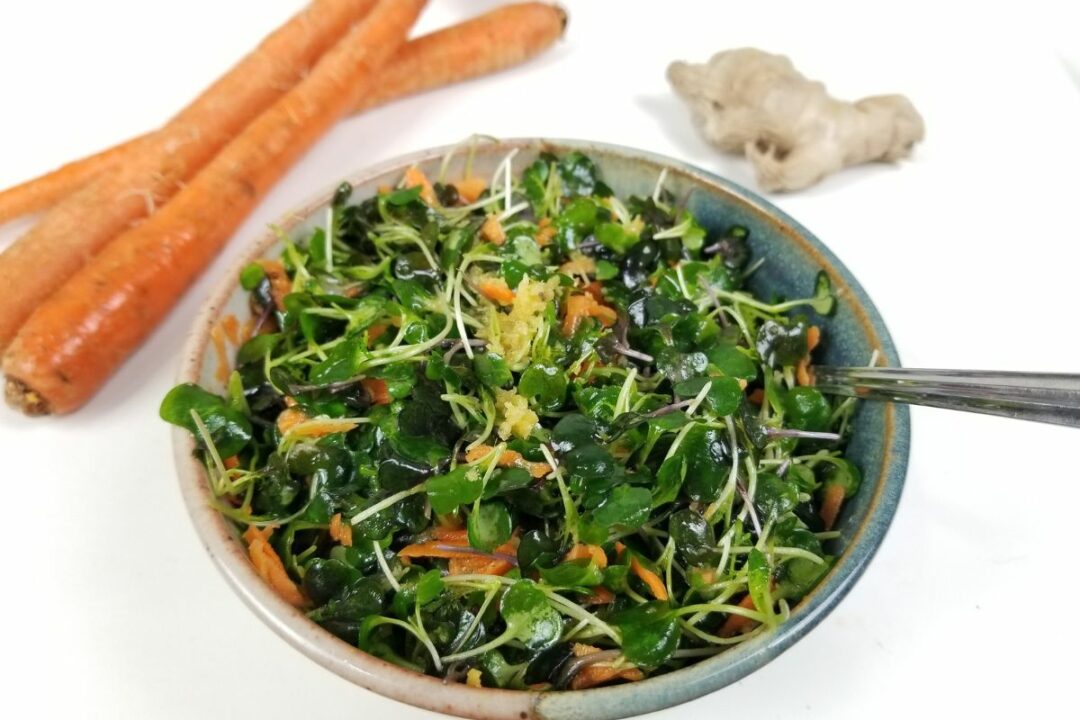 Easy Microgreen Salad With Fresh Ginger Dressing